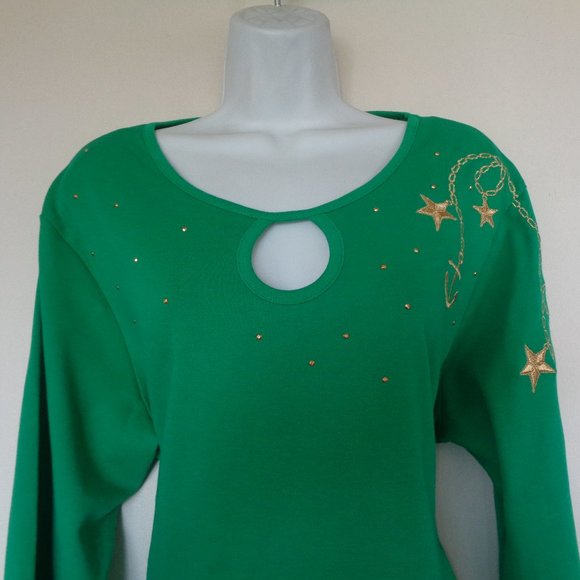 Quacker Factory | Tops | Quacker Factory Green Beaded Star Anchor Top ...